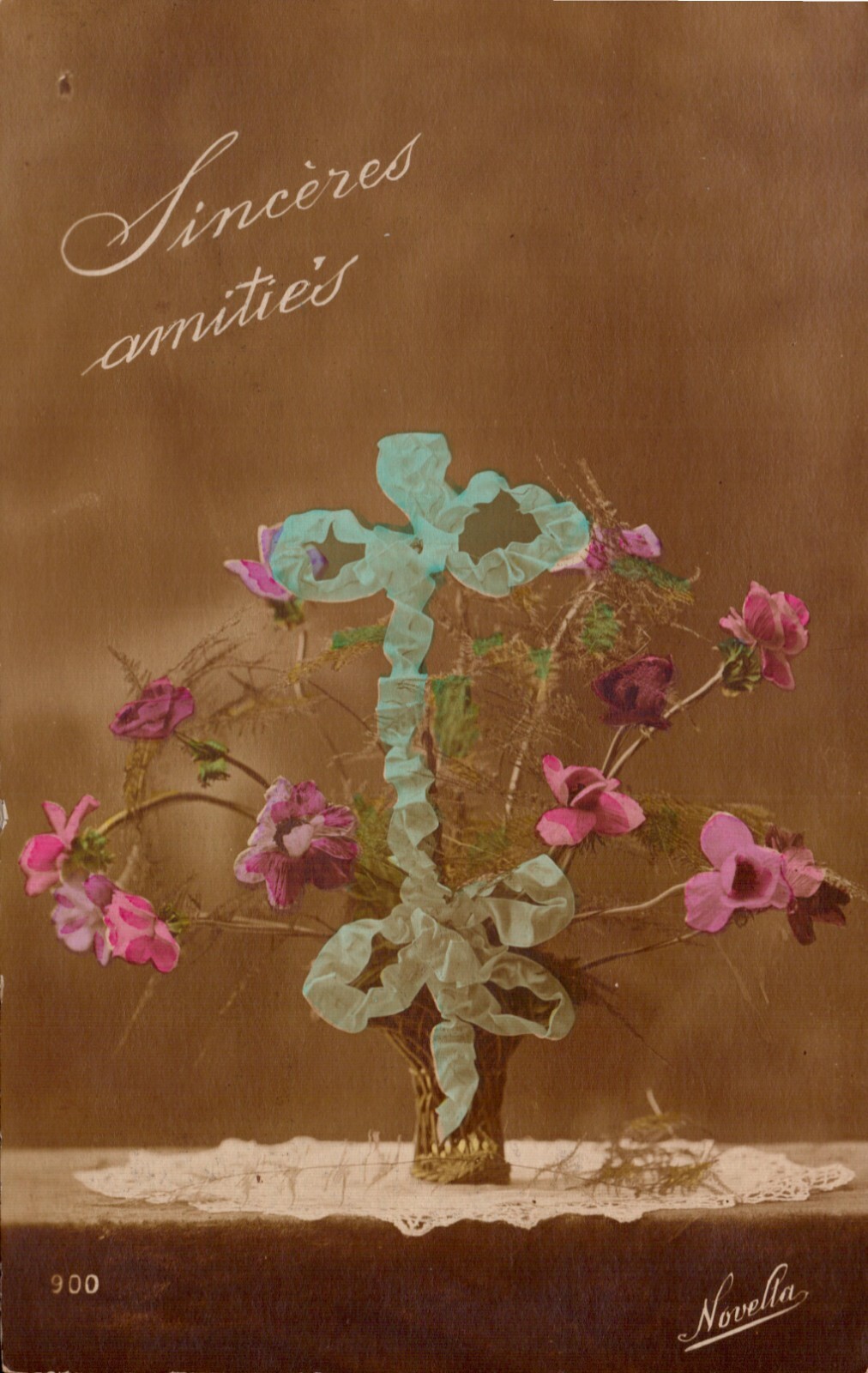 Vintage Postcard Sinceres Amities - Warm Regards Flowers weave base ...