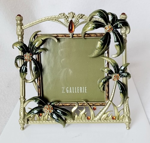 Z GALLERIE 4x4" Metal JEWELED Rhinestone ENAMEL Tropical PALM TREE ...