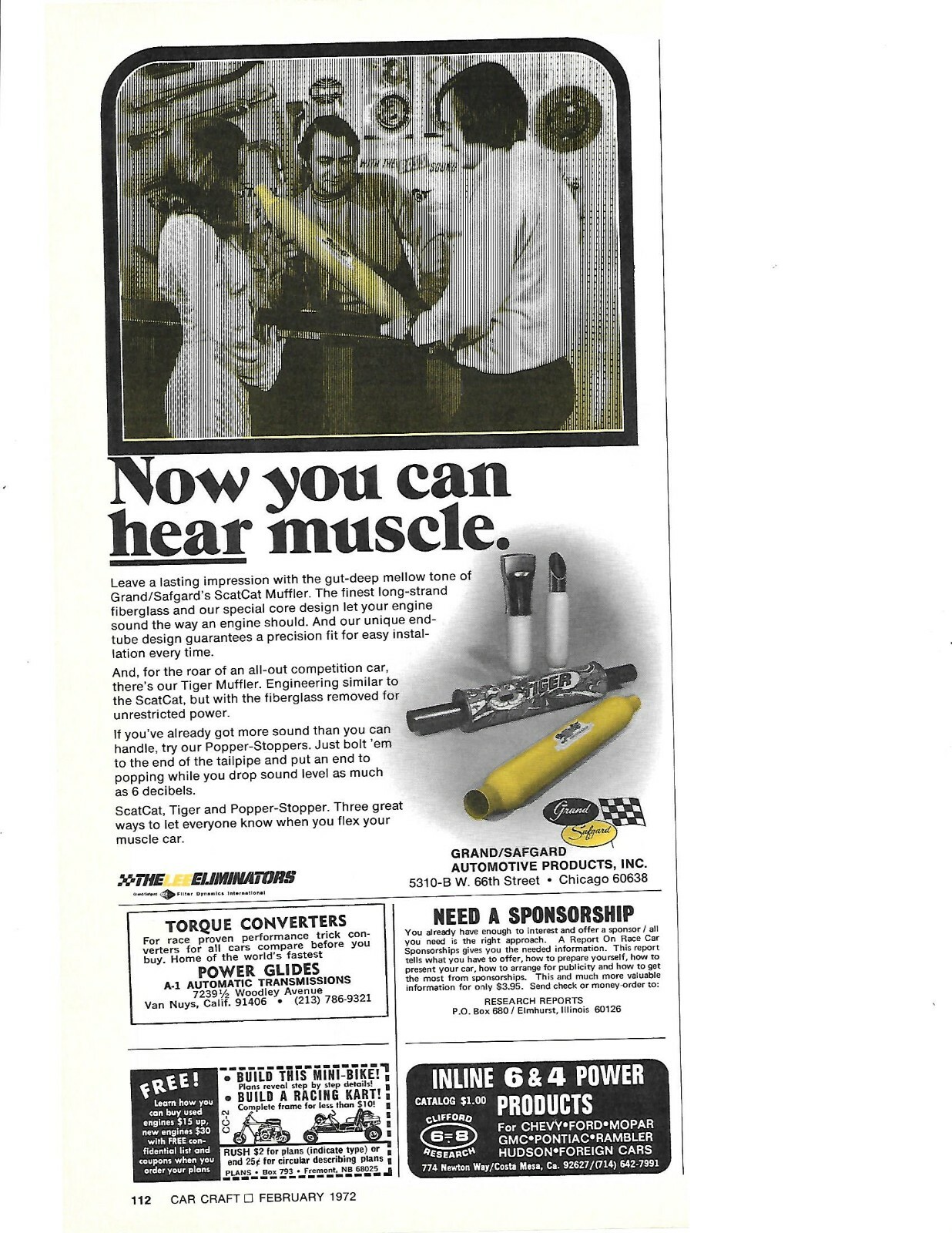 1972 Hot Rod Print Ad 5X11" The Lee Eliminators Grand/Safgard ScatCat ...