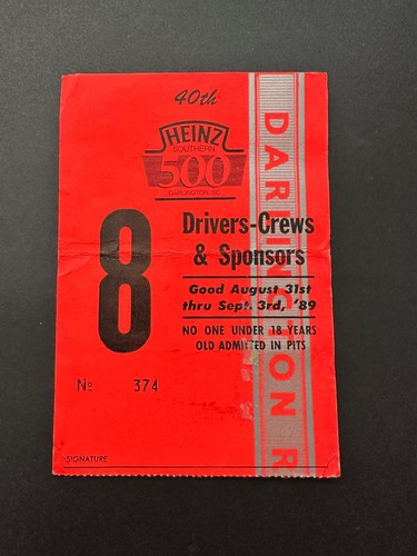 Vintage NASCAR PIT PASS 1989 Dale Earnhardt Win #37 Heinz 500 ...