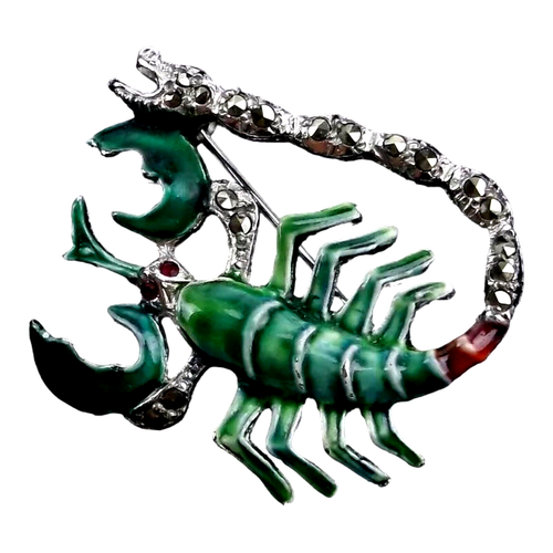 UNIQUE VINTAGE SCORPION ENAMEL & MARCASITE BROOCH | eBay