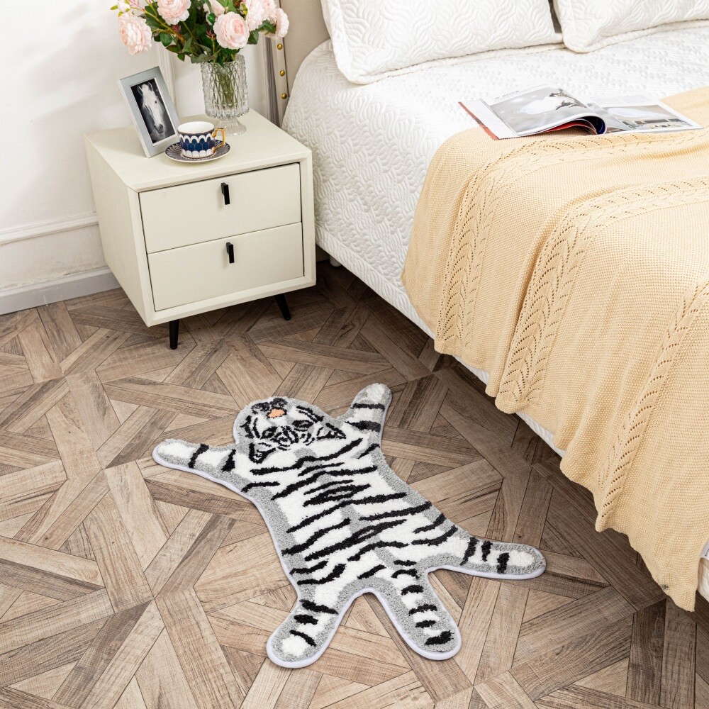 Faux Fur Tiger Print Animal Skin Hide Pelt Area Rug Mat Non Slip Carpet ...