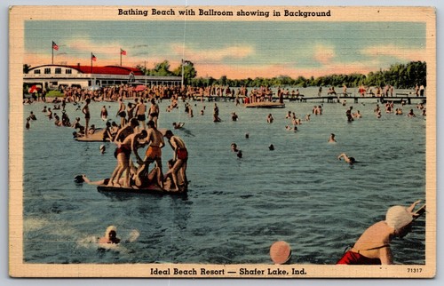 Shafer Lake IN~Ideal Beach Resort Busy Bathing Beach & Ballroom~1943 ...