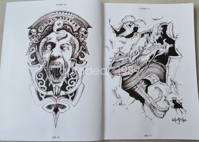 80 Pages New Tattoo Art Designs Flash Manuscript Sketch Line Reference ...