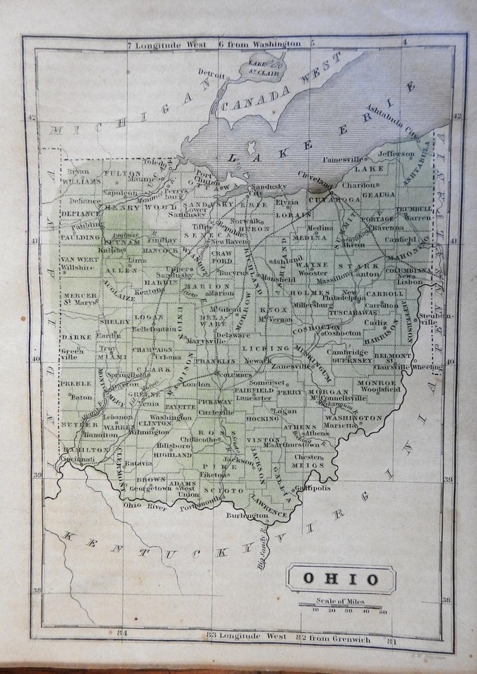 Ohio Toledo Cleveland Columbus Cincinnati 1840-50 miniature Boynton map ...