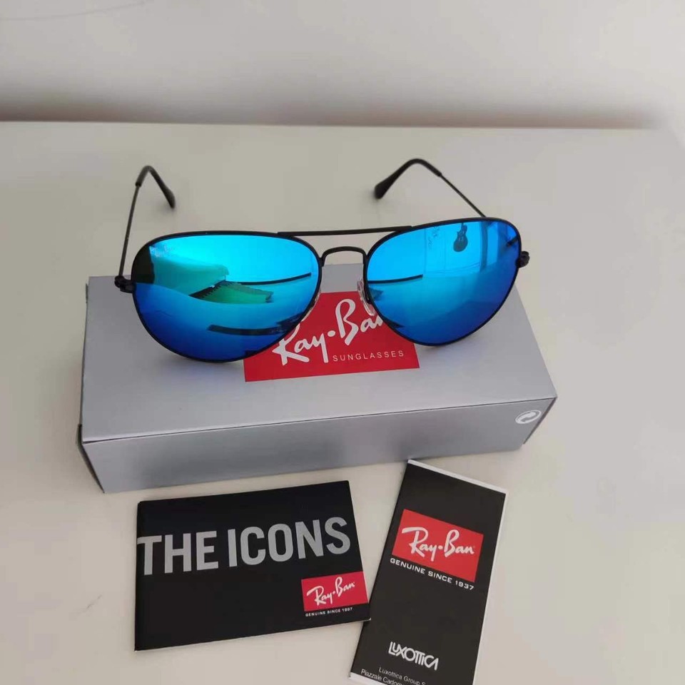 RAY-BAN RB3026, aviator sunglasses ,Black Frame/Large 62mm Ice blue ...