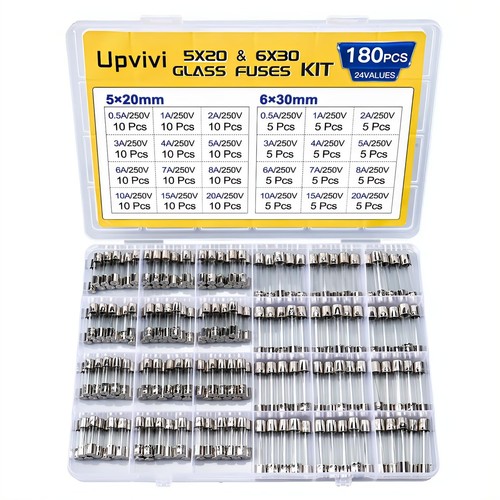 Fast Blow Glass Fuse Assortment Kit, 24 Values Glass Fuses 250V 5x20mm ...