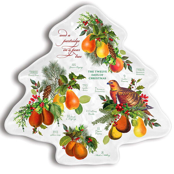 Michel Design Works In a Pear Tree Melamine Christmas Tree Shaped Plate ...