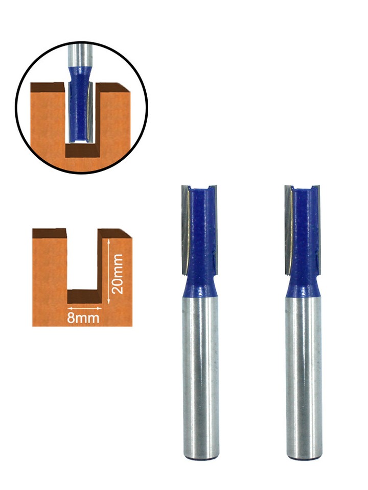 2PCS Trim Straight Router Bit Set Flush Cutter Woodworking 2 Flutes 8mm ...