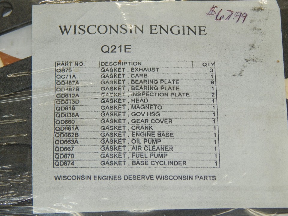 Wisconsin Engine Gasket Set Q21E for THD, TFD, TF, TE | eBay