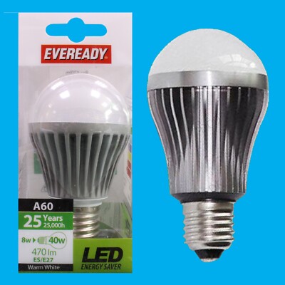 8x 8W (=40W) LED GLS A60 Warm White 3000K Light Bulbs Edison Screw ES ...