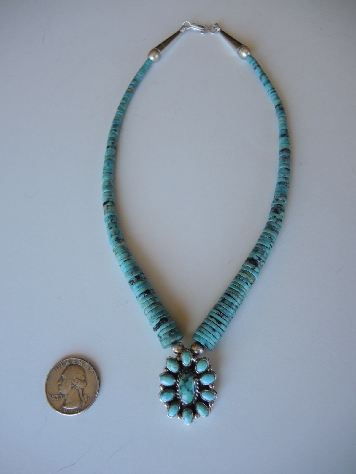 Navajo Turquoise Bead Necklace with Sterling Silver Pendant Tonya J ...