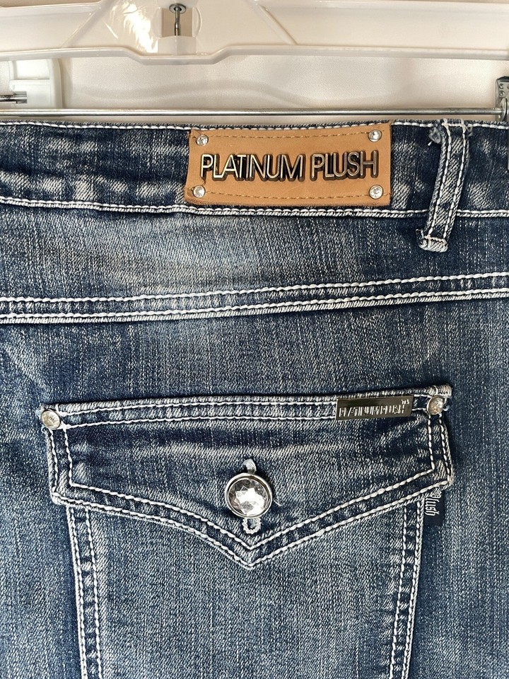 Platinum Plush Open Leg Rhinestone Enhanced Denim Jeans New with tags ...