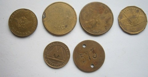 YUGOSLAVIA SERBIA BUS RAILWAYS TRANSPORT LOT COIN TOKEN JETON SPACE ...