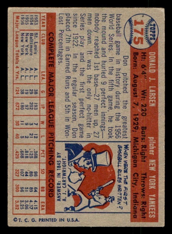 1957 Topps Baseball #175 Don Larsen Signed Autograph (no COA) | eBay