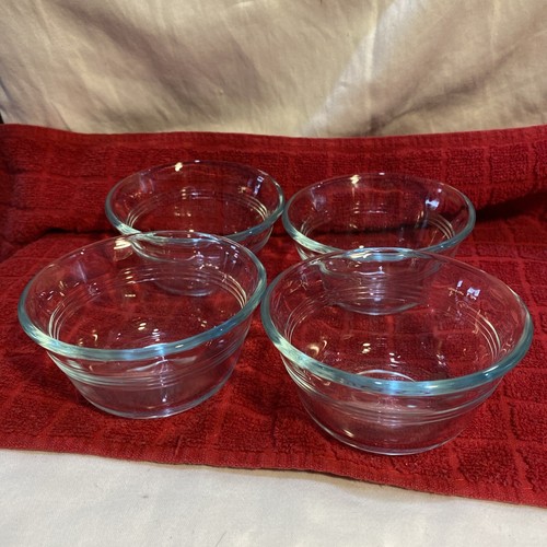 4 Vintage PYREX Custard Cups Clear Glass 3 Band Ramekin 6 Ounce Dessert ...