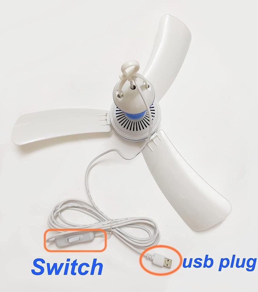 16.5 Inch Mini Usb Ceiling Fan Portable Quiet Hanging Fan For Camping ...
