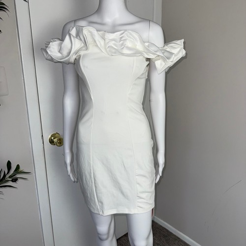 Micas Off Shoulder Ruffle Dress Party Cocktail Bodycon Mini Dress Size ...