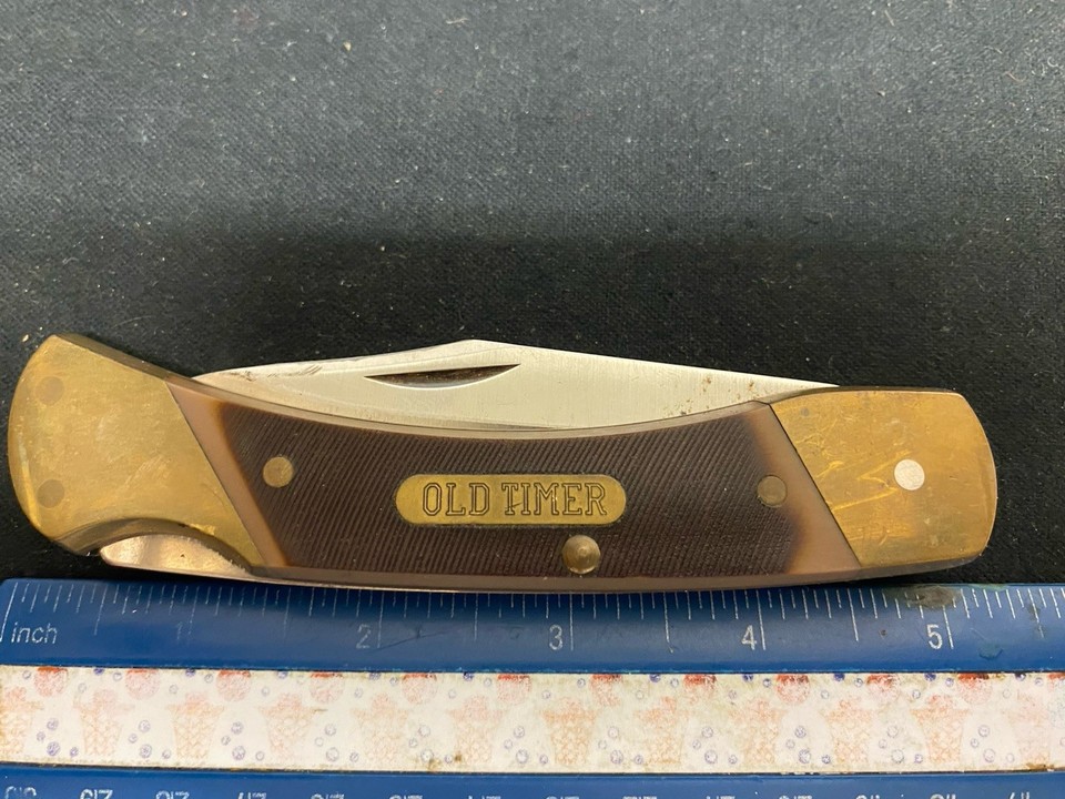 Schrade USA Old Timer 7OT Lockback Knife, Sawcut Brown Delrin Handles ...