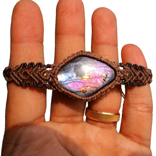 Handmade Natural Labradorite Purple Fire Beautiful Macrame Cuff Crystal ...