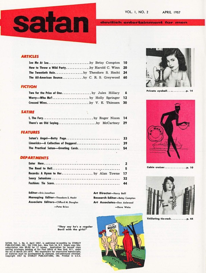 Bettie Page Cover / Centerfold Satan Magazine #2 1957 Very Rare VF+ ...