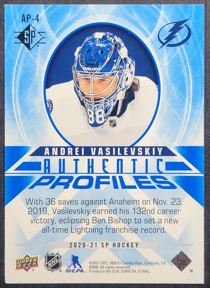 2020-21 UD SP Authentic - Authentic Profiles - #AP-4 Andrei Vasilevskiy ...