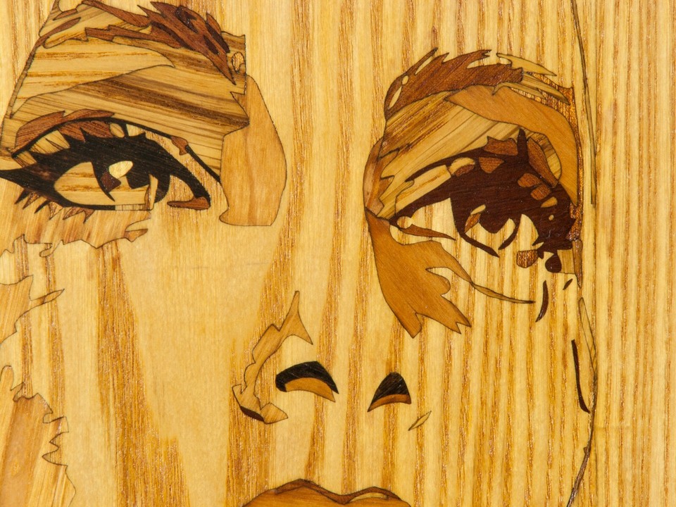 Lady portrait inlay wood wall art intarsia wall decor wooden picture ...