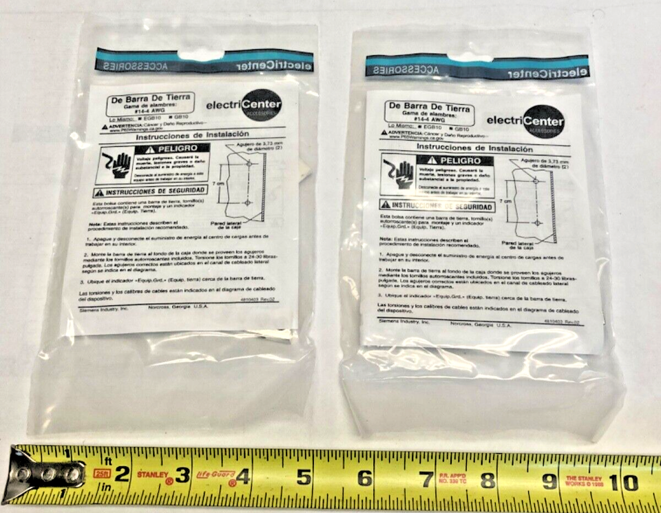 Siemens 10 Position Terminal Ground Bar Kit ECGB10 GB10 EGB10 #14-4 AWG ...