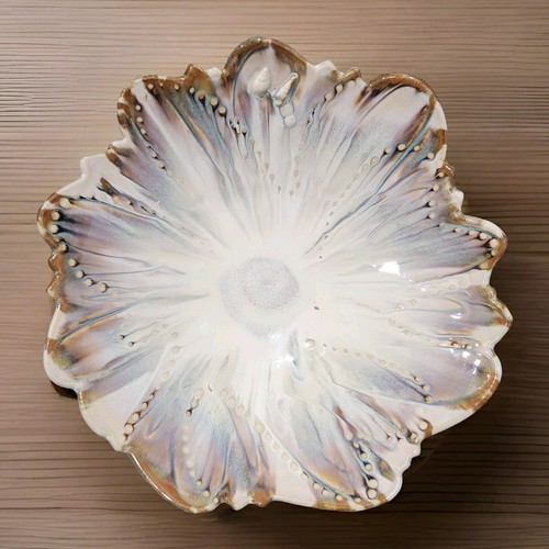 8" Lafe & Barb Garnier Art Pottery Shallow Bowl Drip Glaze Brown White ...