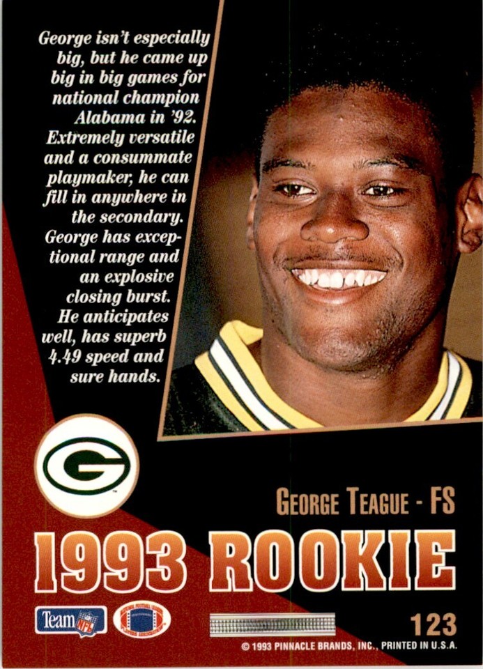 1993 SCORE SELECT GEORGE TEAGUE ROOKIE GREEN BAY PACKERS #123 | eBay