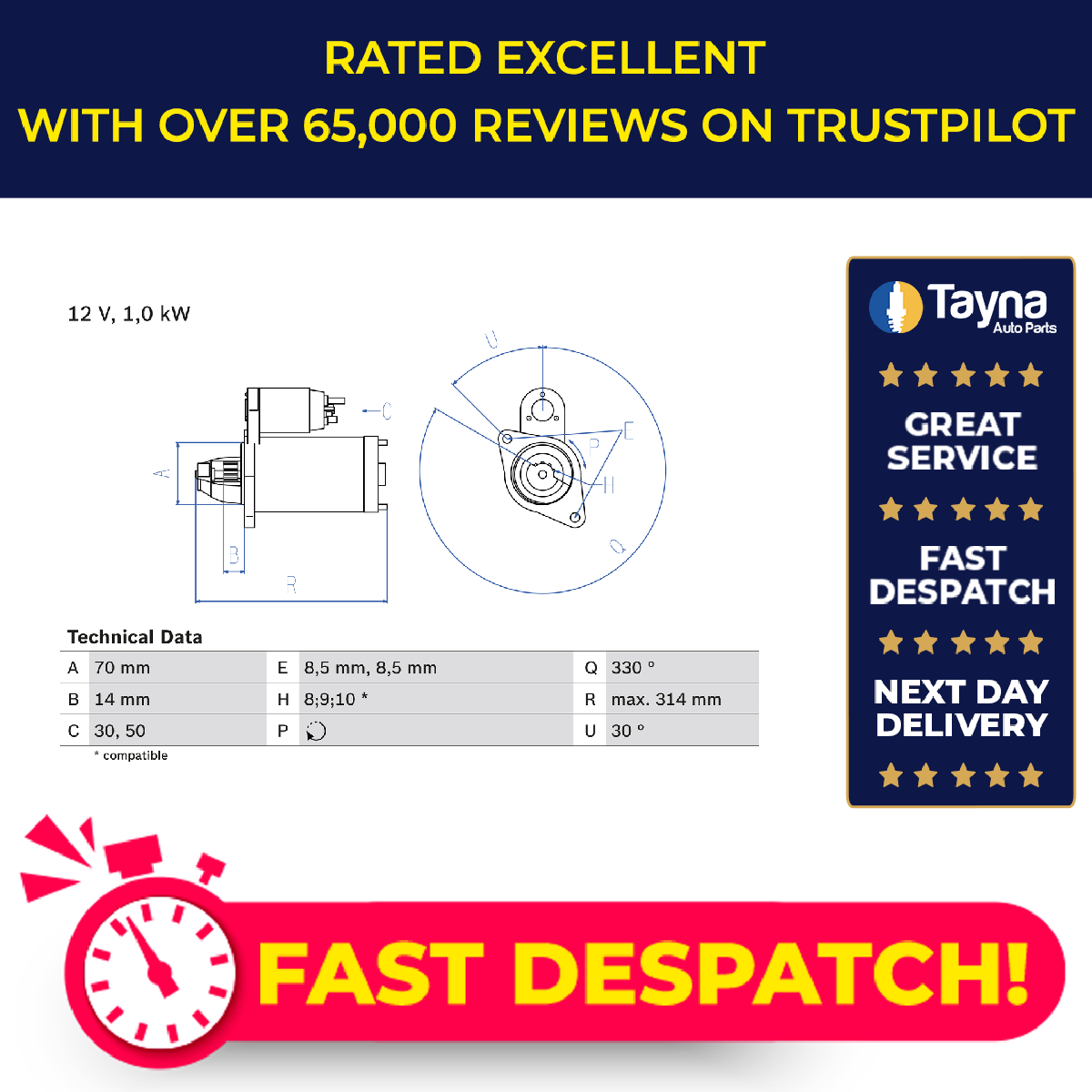Starter Motor fits MERCEDES A180 W169 1.7 09 to 12 M266.940 Bosch ...