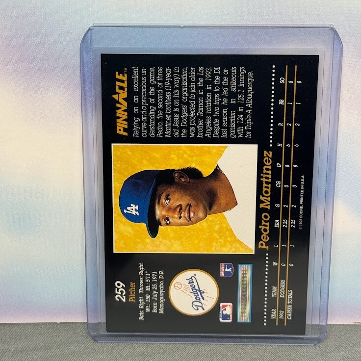 1993 PINNACLE BASEBALL PEDRO MARTINEZ #259 ROOKIE PROSPECT LA DODGERS ...