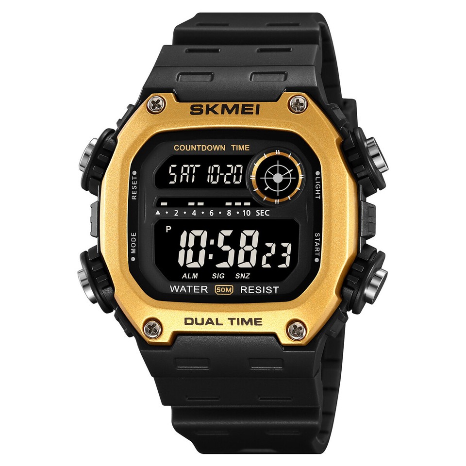 Mens Water Resistant Digital Watch Alarm LED Backlight Square Dial ...