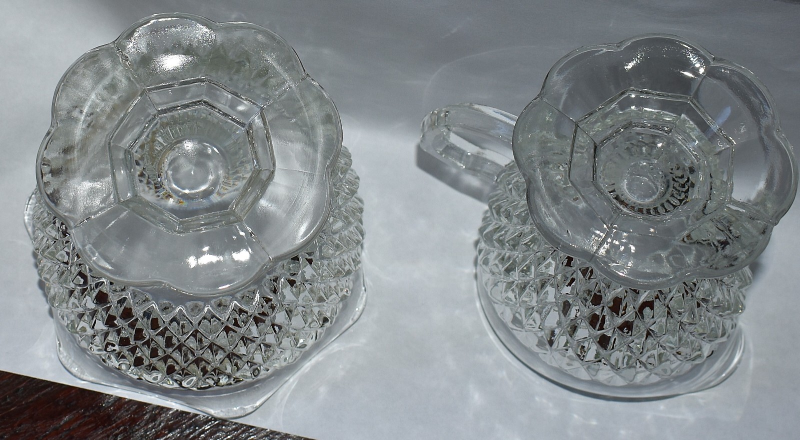 Antique Pressed Cut Crystal Glass Diamond Point Sugar Bowl Cream ...