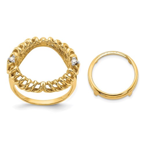 14k Gold Rhodium Ladies' Fluted Wire Two AA Diamond 14mm Coin Bezel ...