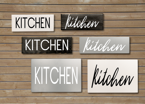 Kitchen Print & Cursive Handmade Minimalist Black, Gray, White Wood ...