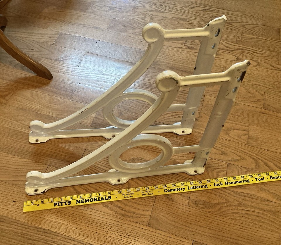 Large vintage porcelain enamel shelf/sign brackets Pair | eBay