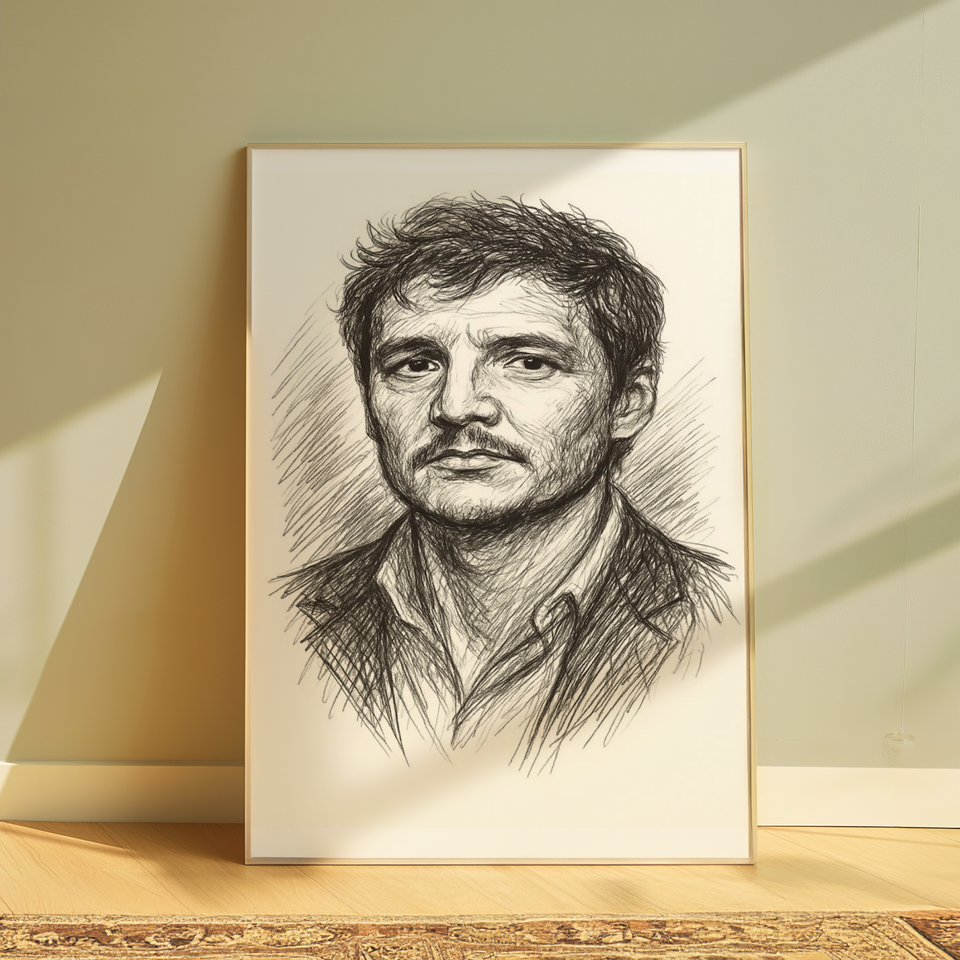 PEDRO PASCAL DRAWING SKETCH PRINT 8" x 10" PEDRO PASCAL WALL ART HOME ...