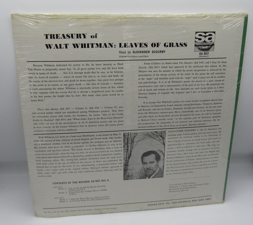 SEALED Walt Whitman Leaves of Grass Spoken Arts SA 907 I Sing the Body ...