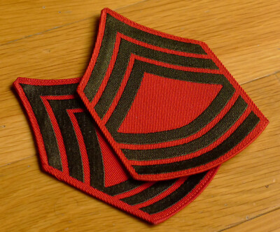 USMC WWII Sergeant Major Chevron Pair Rayon Bevo Weave Green on Red | eBay