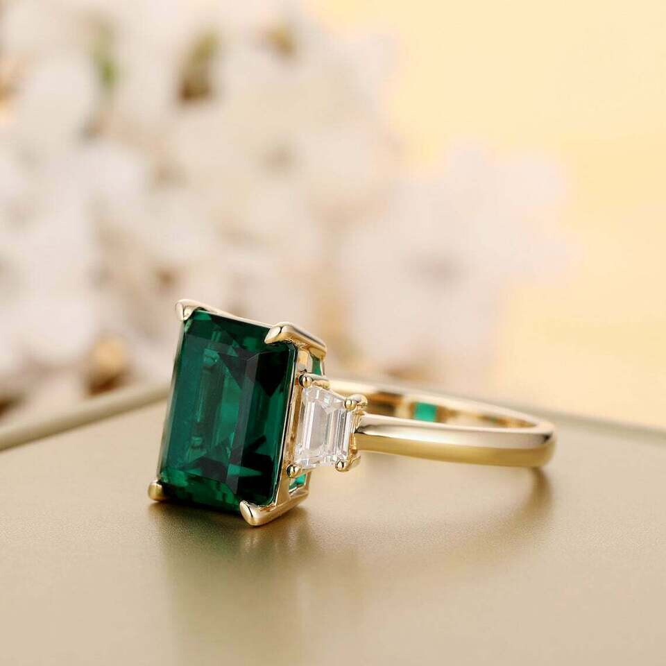 3Ct Lab Created Emerald Solitaire Engagement Ring 14K Yellow Gold ...