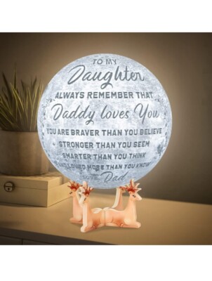 Engraved Moon Lamp Night Light Gift for Daughter From Dad, Remote Touch ...
