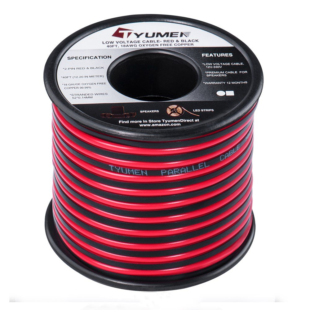 40 Feet 18 AWG Gauge 2 Conductor Stranded Red Black Car Home Stereo ...