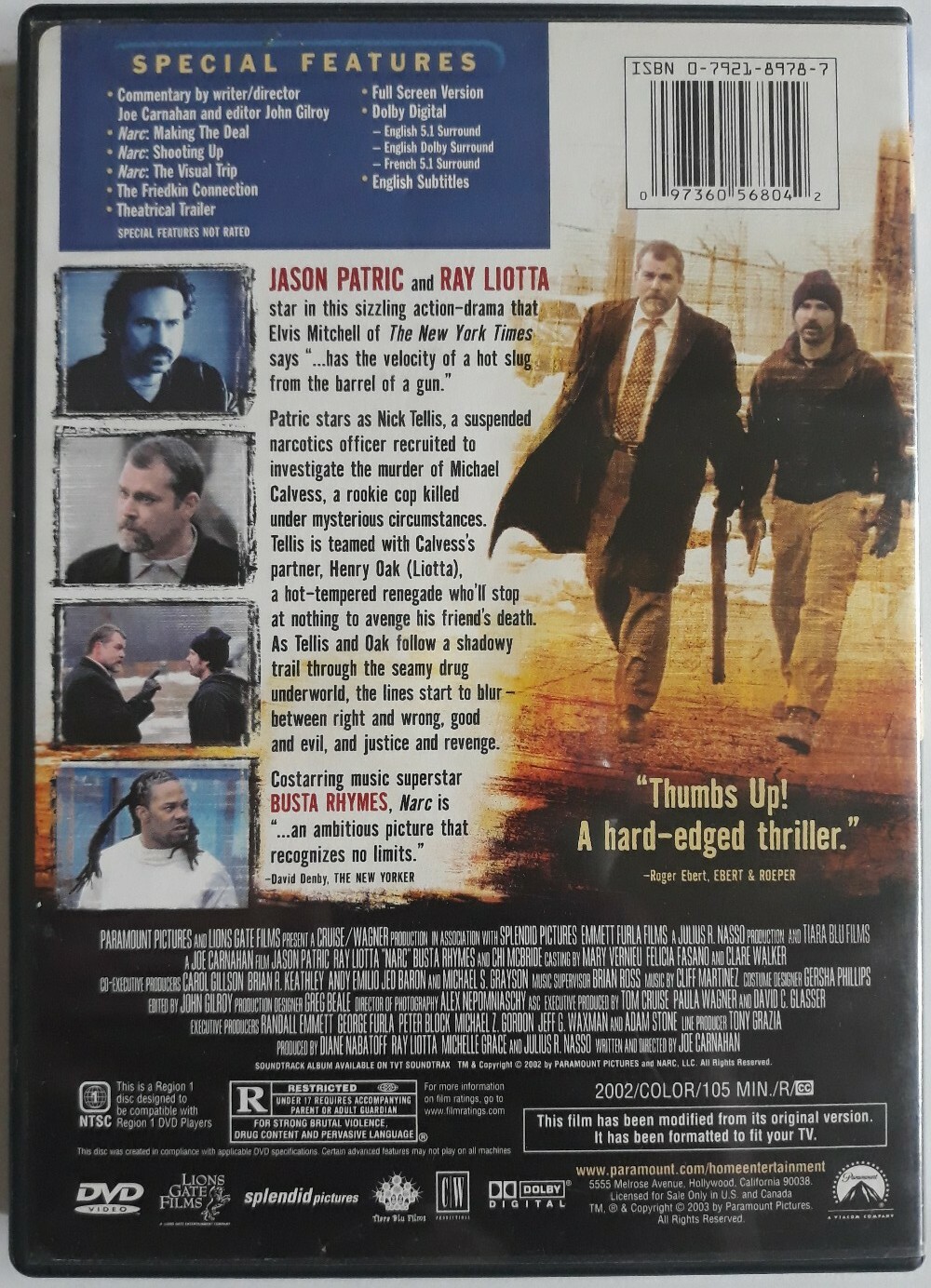 Paramount full screen collection Narc DVD Ray Liotta (A) | eBay
