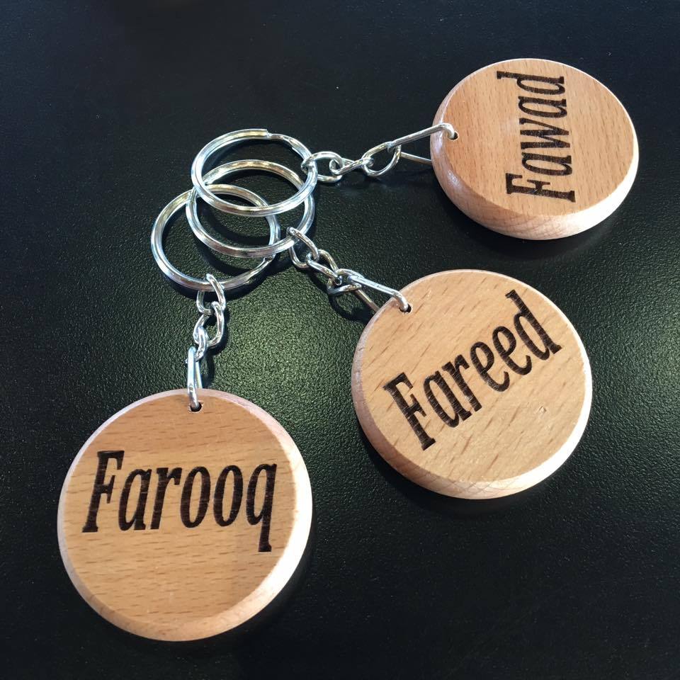 PERSONALISED ARABIC NAMES WOODEN KEYRINGS KEYCHAINS GIFT KEY FOB BILAL ...