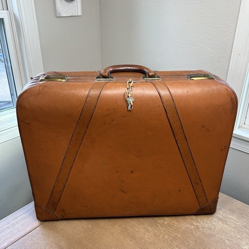 Vintage 50s Pilot Atlas of Chicago Garment Luggage Bag Brown Leather w ...
