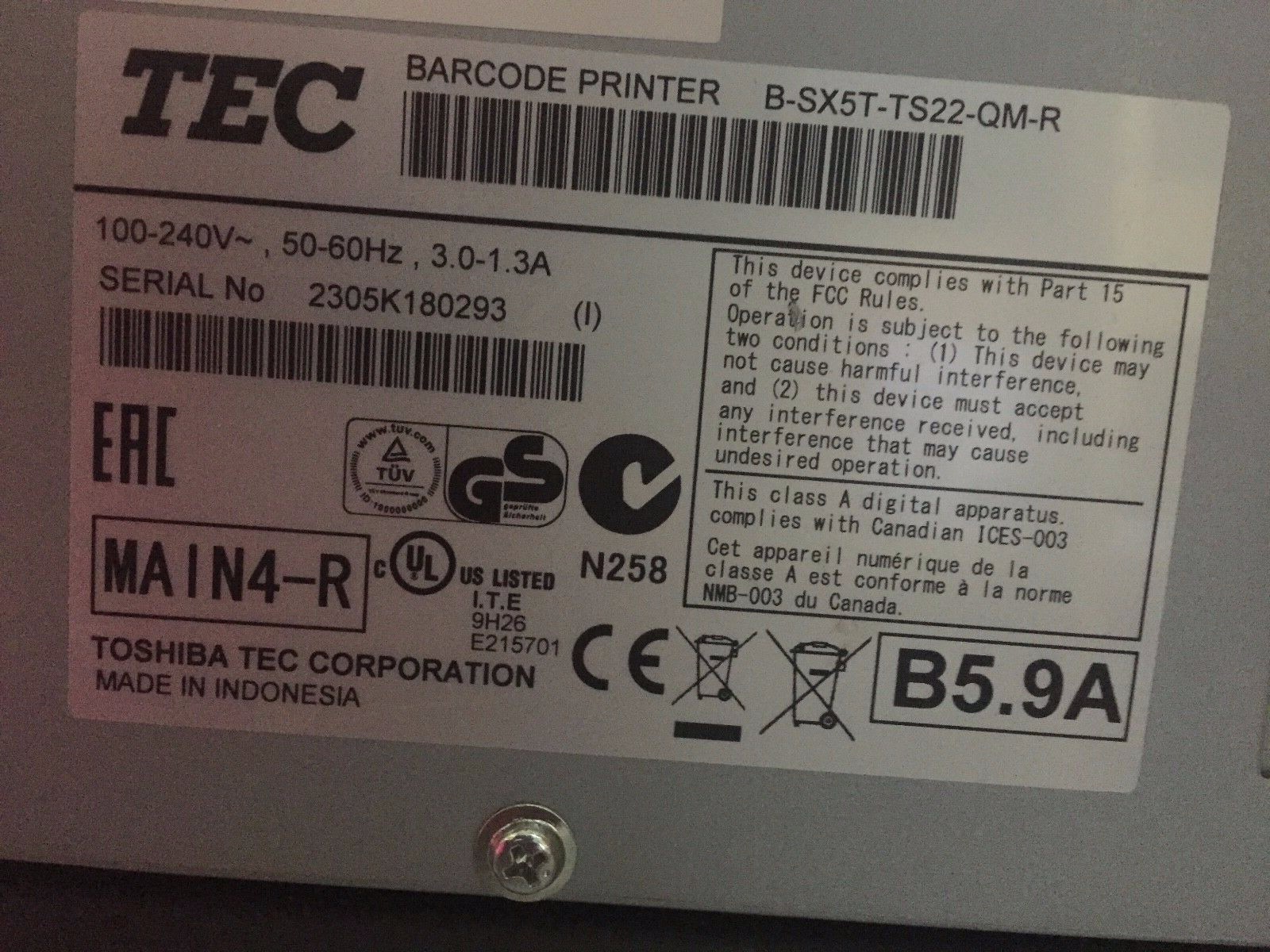 Toshiba Tec B-SX5T Label Thermal Printer for sale online | eBay