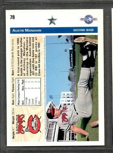 1992 Upper Deck #78 Austin Manahan Carolina Mudcats Card Signed ...