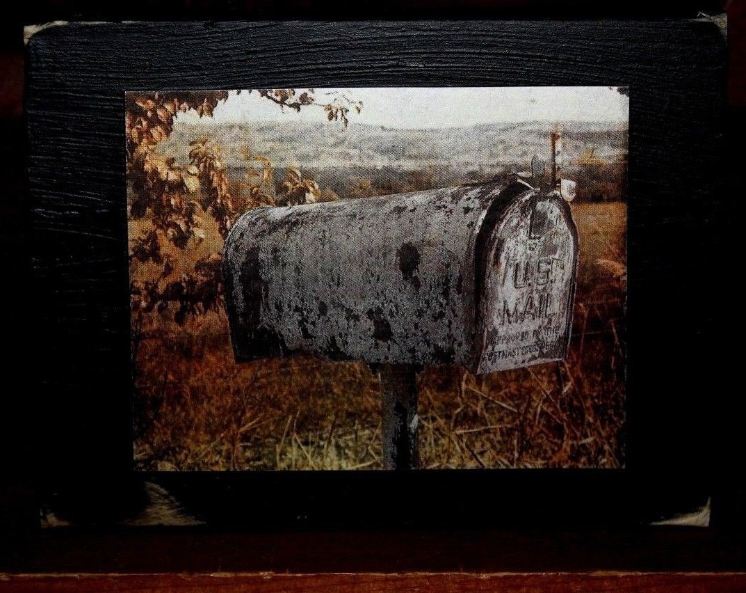 Vintage Rural Mailbox Primitive Rustic Wooden Sign Block Shelf Sitter 3 ...