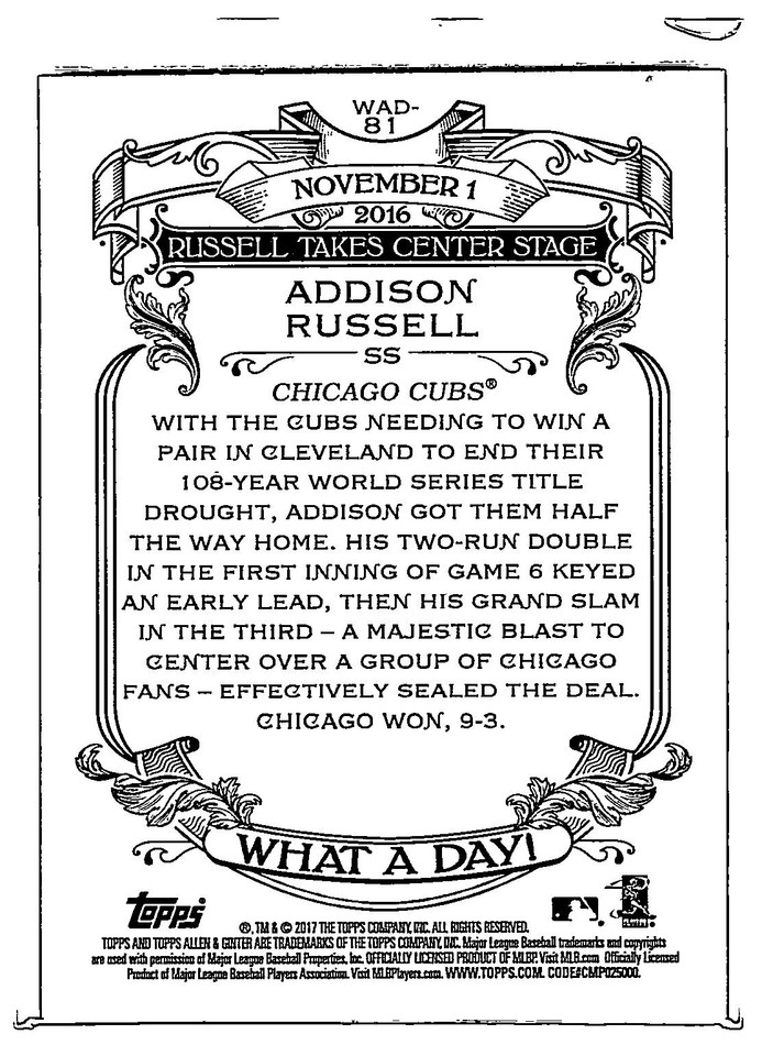 2017 Topps Allen & Ginter #WAD-81 Addison Russell What a Day! | eBay
